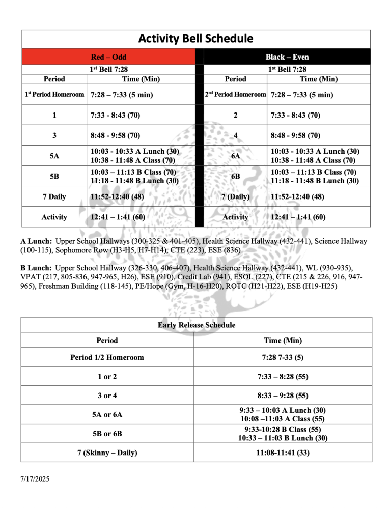 Jaguar Bell Schedule – Port St. Lucie High School